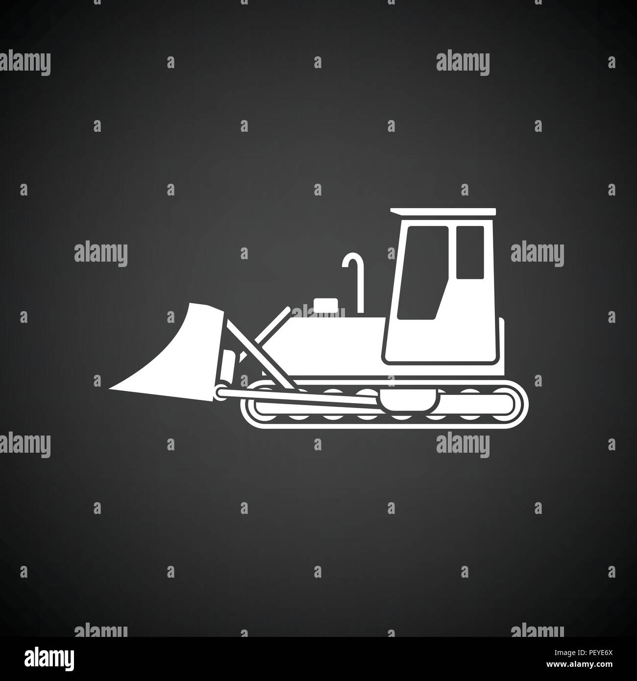 Icon of Construction bulldozer. Black background with white. Vector ...
