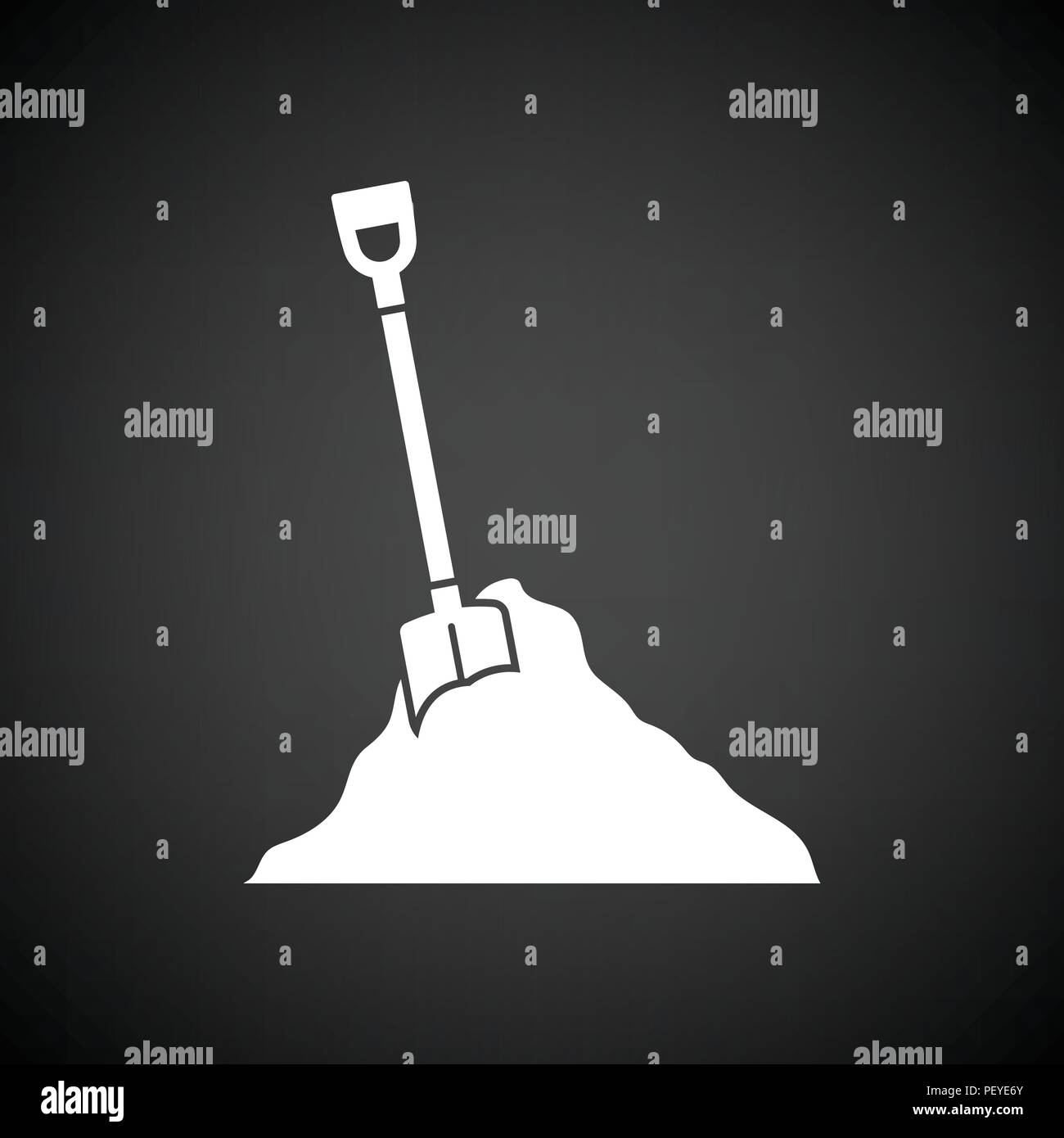 Icon of Construction shovel and sand. Black background with white ...