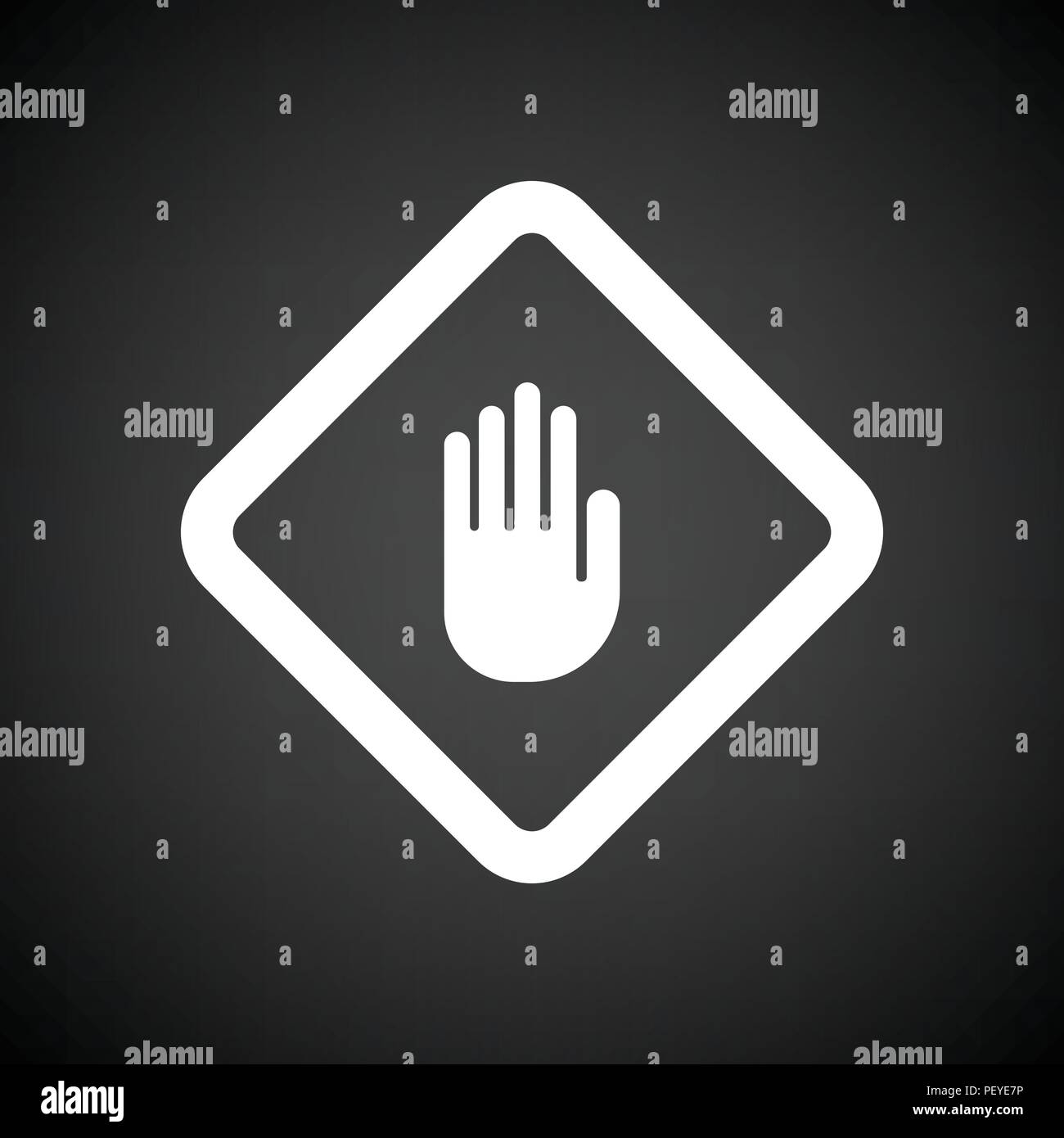 Icon of Warning hand. Black background with white. Vector illustration ...