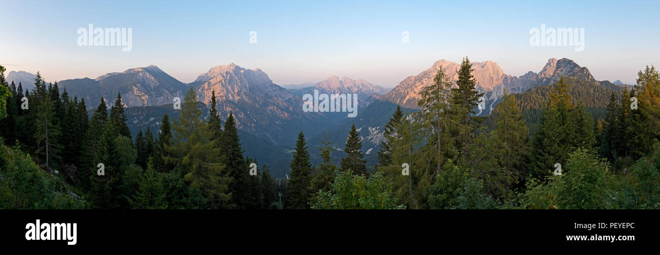 Panoramic view over rocky mountains of the Styrian Limestone Alps in ...