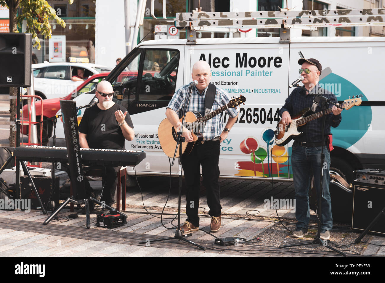 August 10th, 2018, Cork, Ireland - a band performs on St Patrick street ...