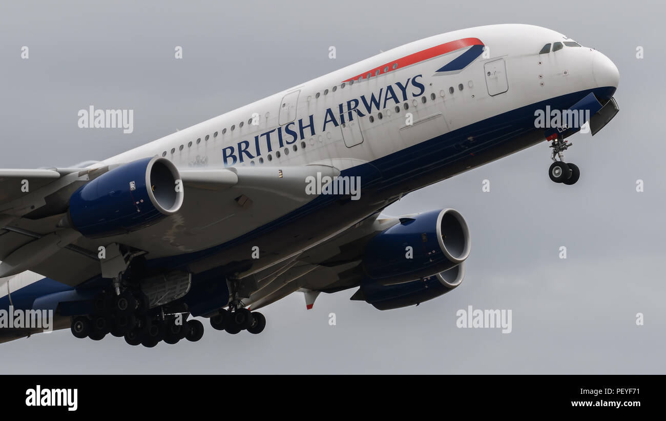 British Airways Airbus A380 departing Heathrow Airport at Sunset Stock ...