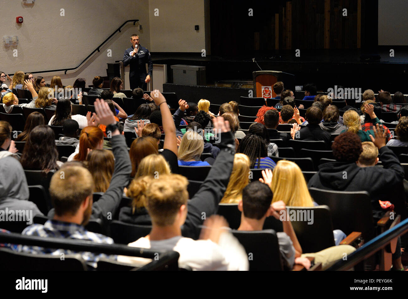 Thunderbird 8 Maj. Scott Petz, Advance Pilot/Narrator, speaks to ...