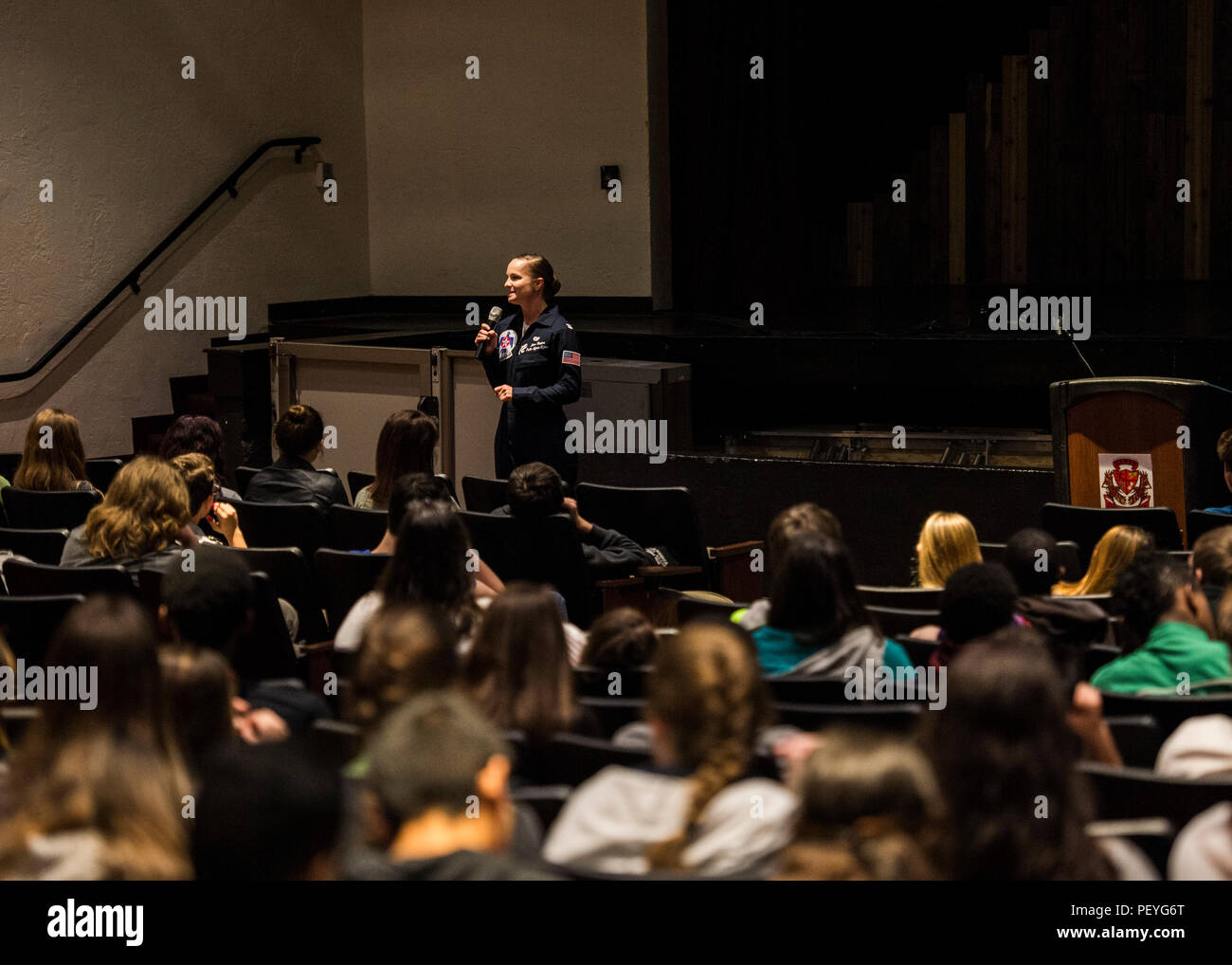 Capt. Sara Harper, Thunderbird 12, speaks to students about her Air ...