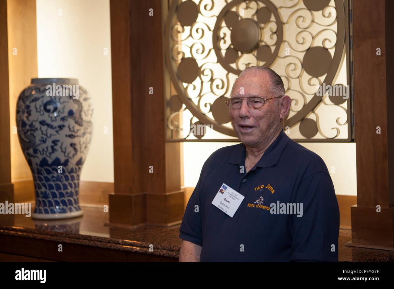 Gene Bell, a Marine veteran, poses for a photo at the Iwo Jima ...