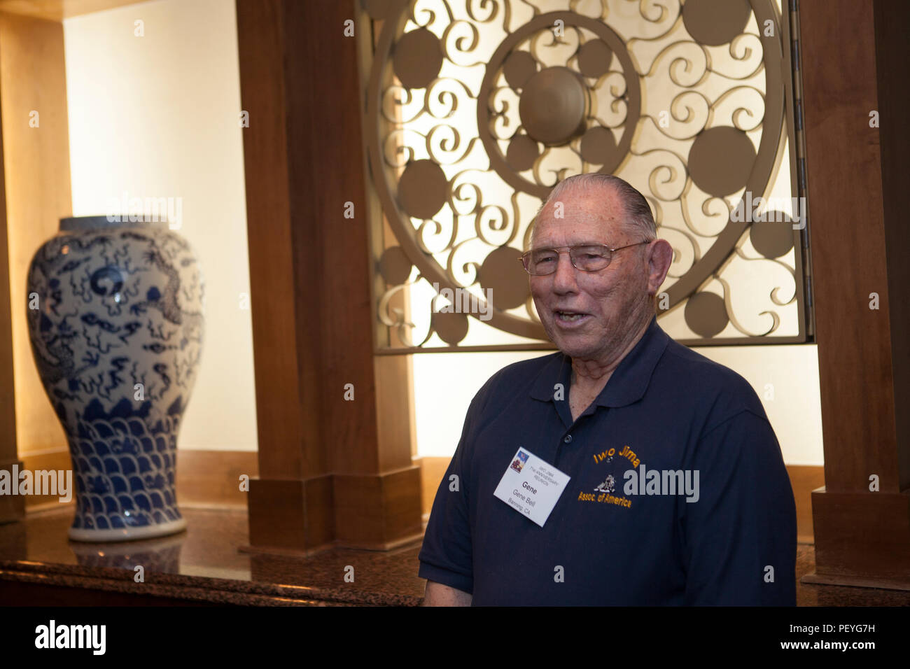 Gene Bell, a Marine veteran, poses for a photo at the Iwo Jima ...