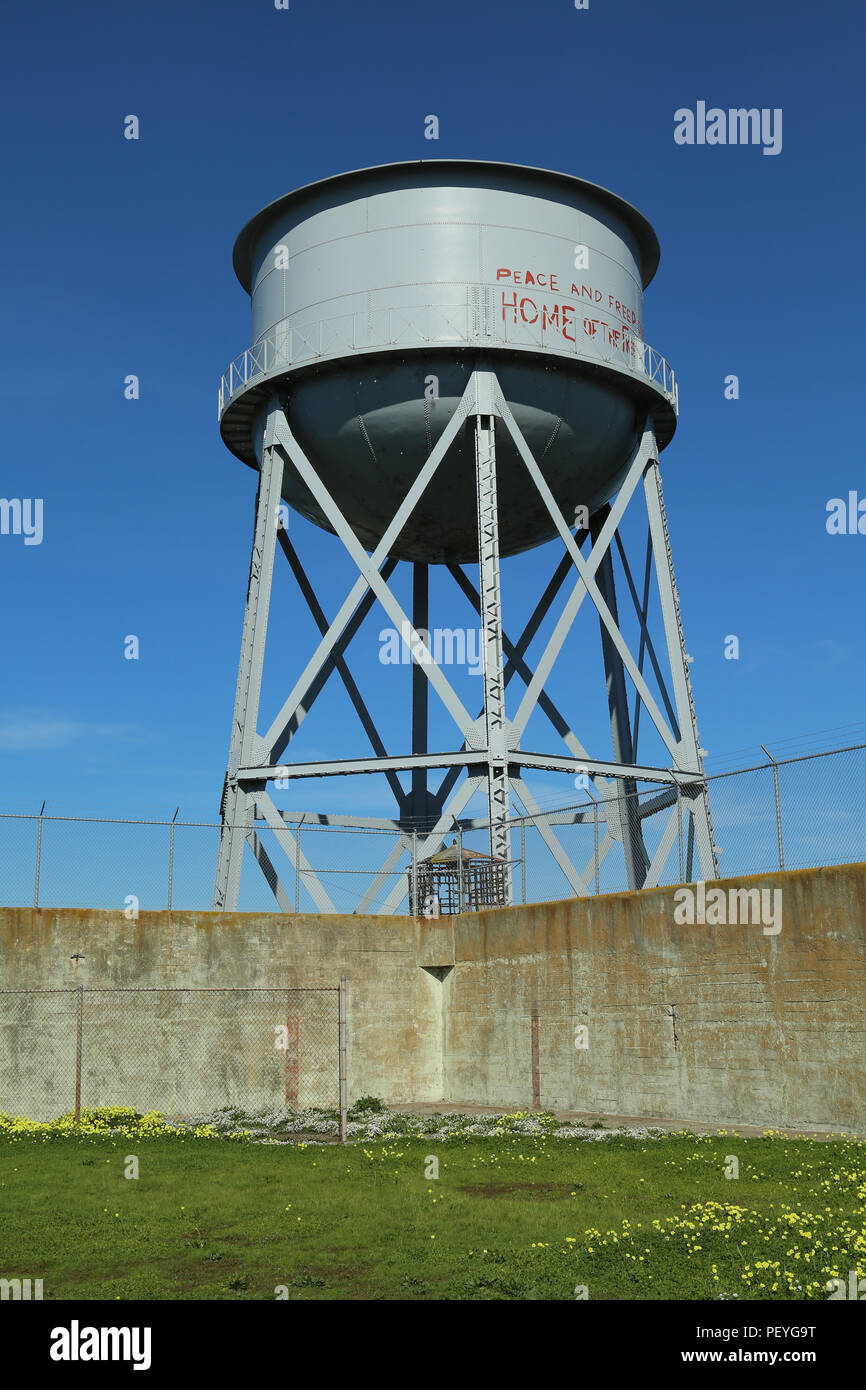 Alcatraz water tower, Alcatraz Island in the San Francisco Bay ...