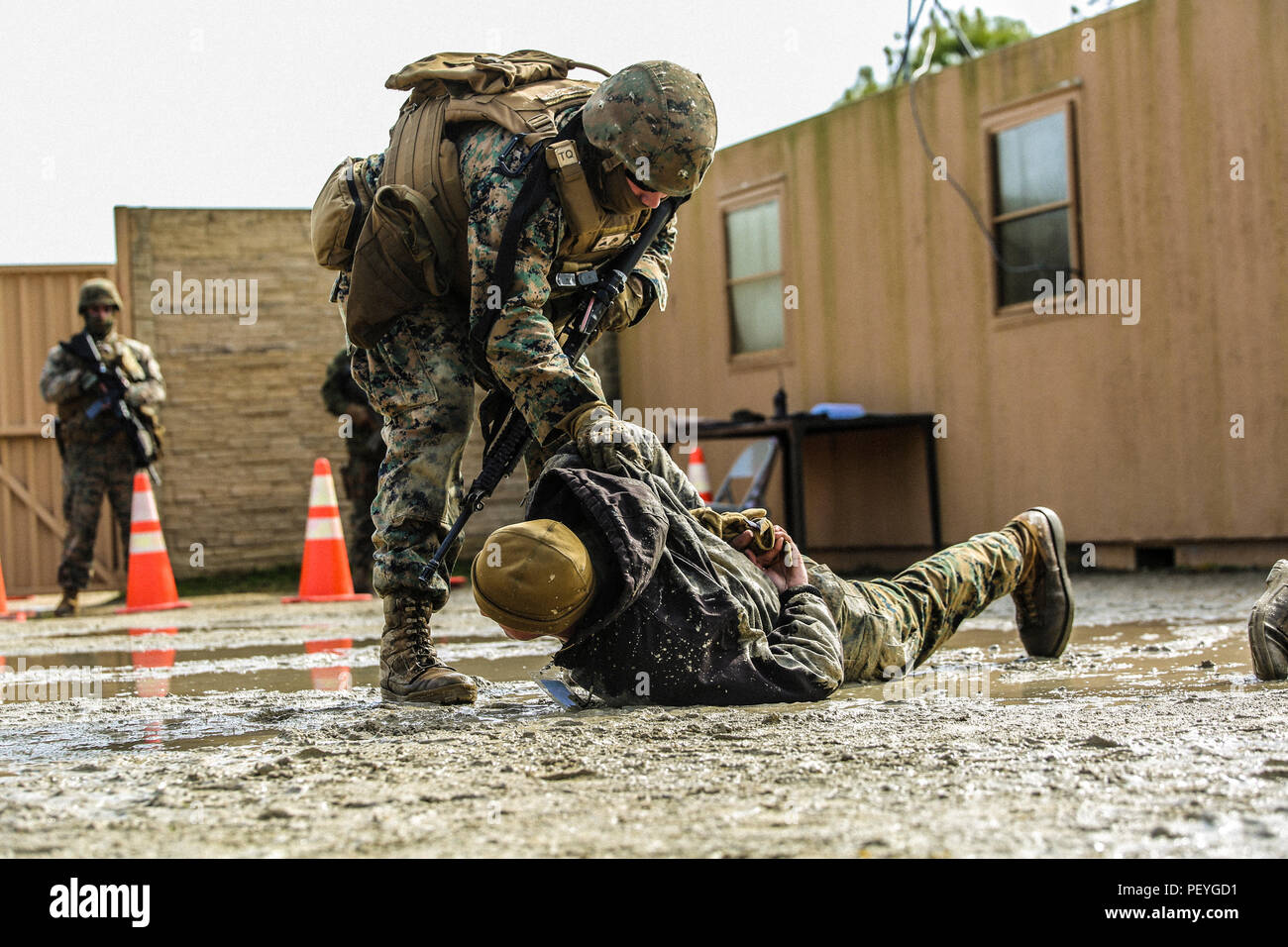 Marines with Bravo Company, 2nd Law Enforcement Battalion, subdue role ...