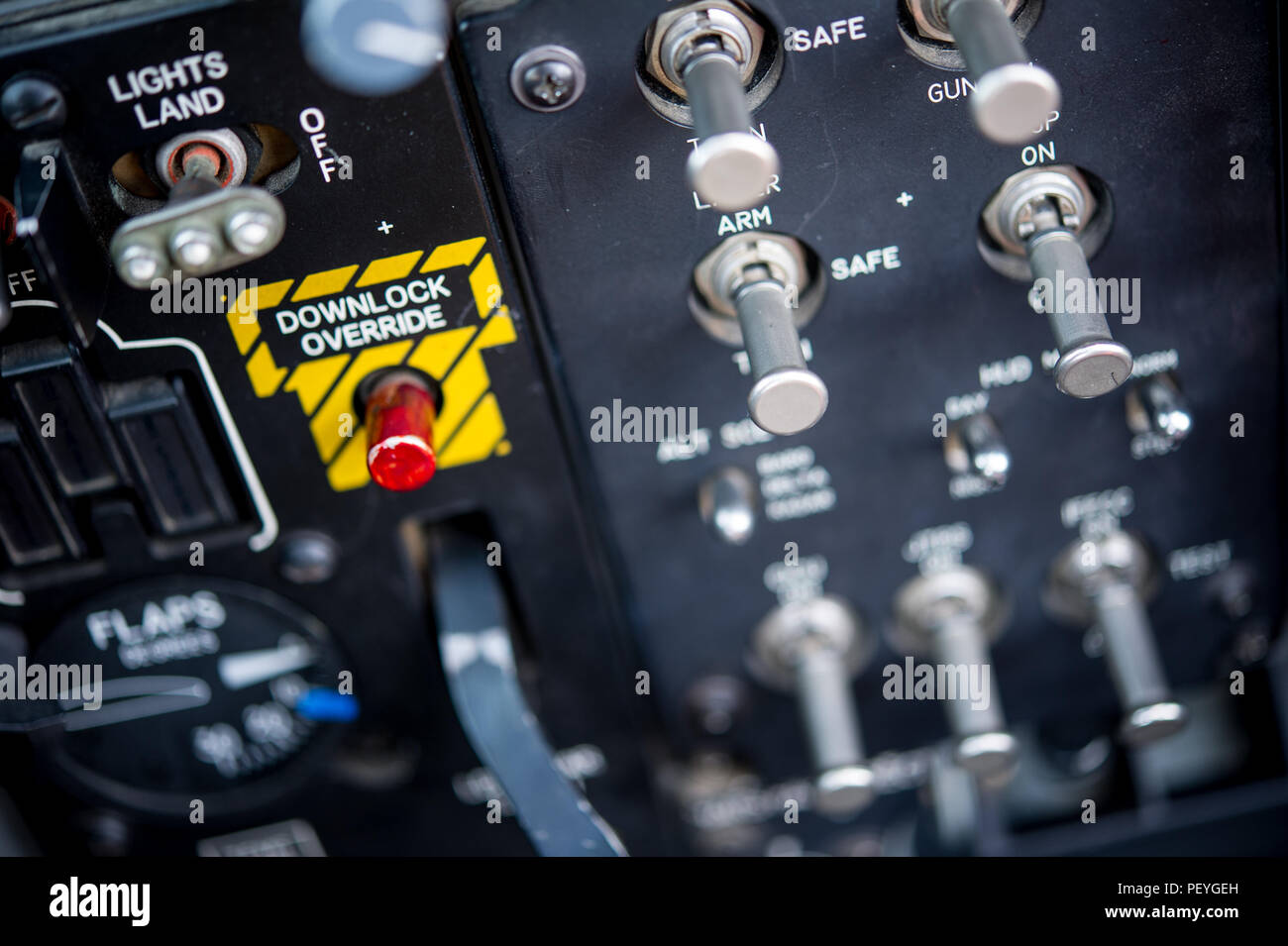 The interior control panel of an A-10 Thunderbolt II sits unused ...