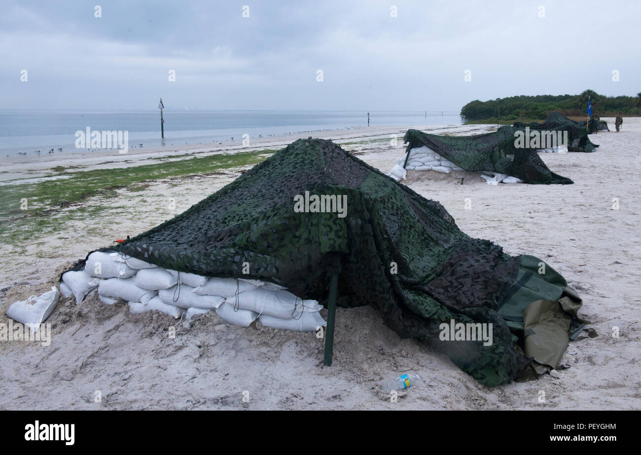 Prepared fighting positions are tactically aligned on the beach during ...