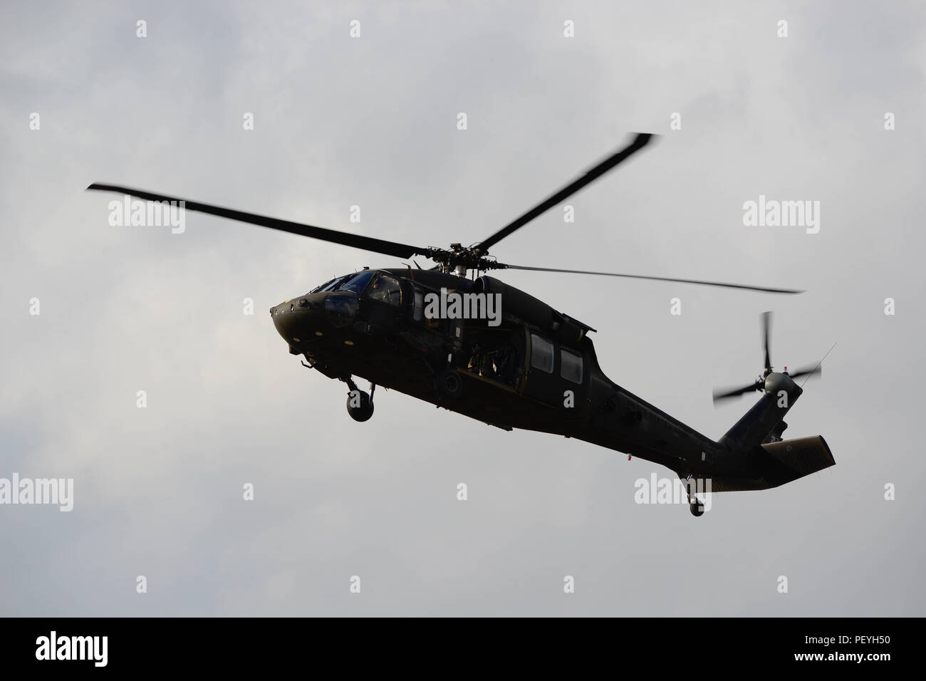 A UH-60 Black Hawk approaches the landing zone during an airborne operation conducted by U.S ...