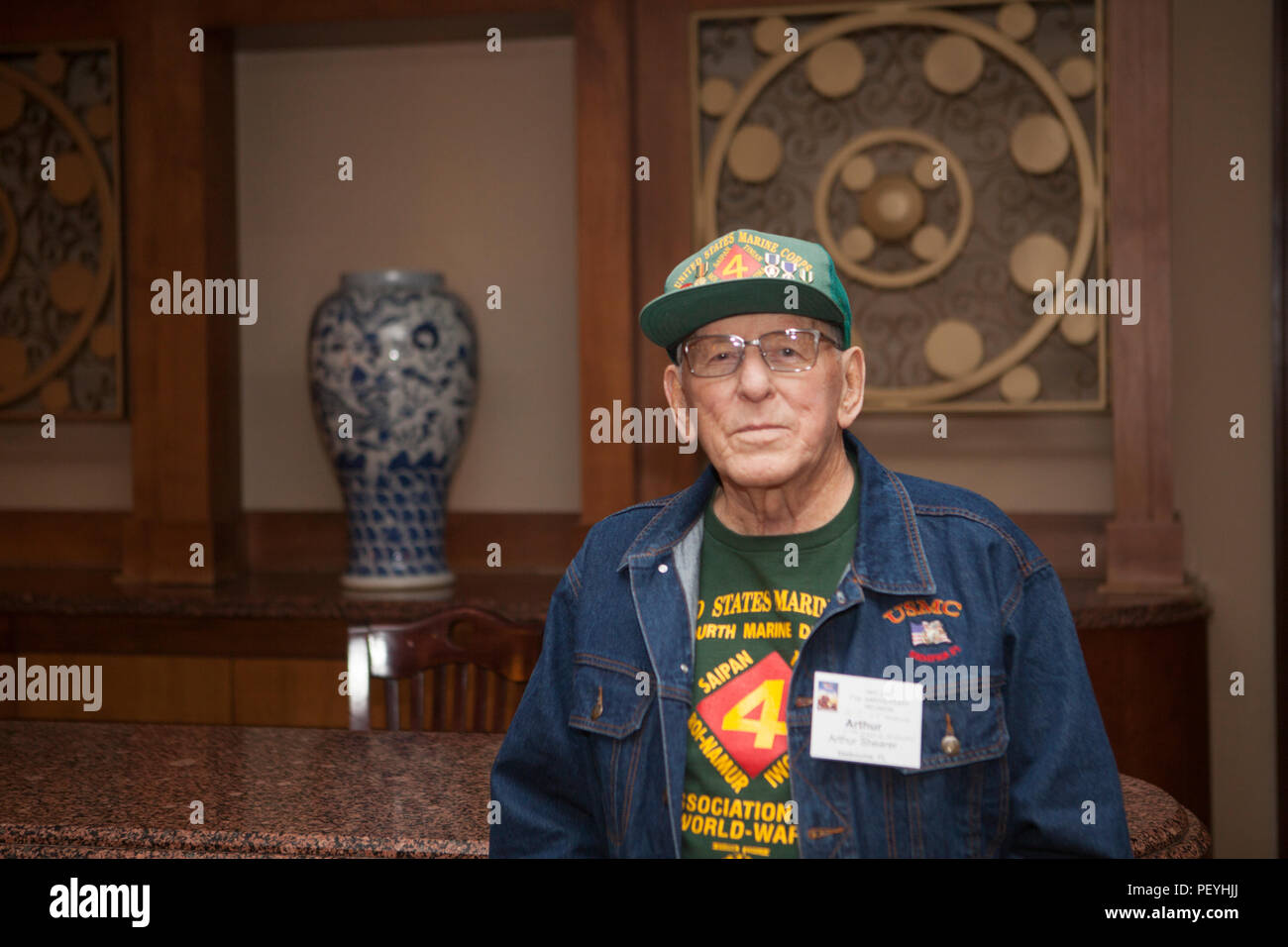 Arthur Shearer, a Marine veteran, poses for a photo at the Iwo Jima ...