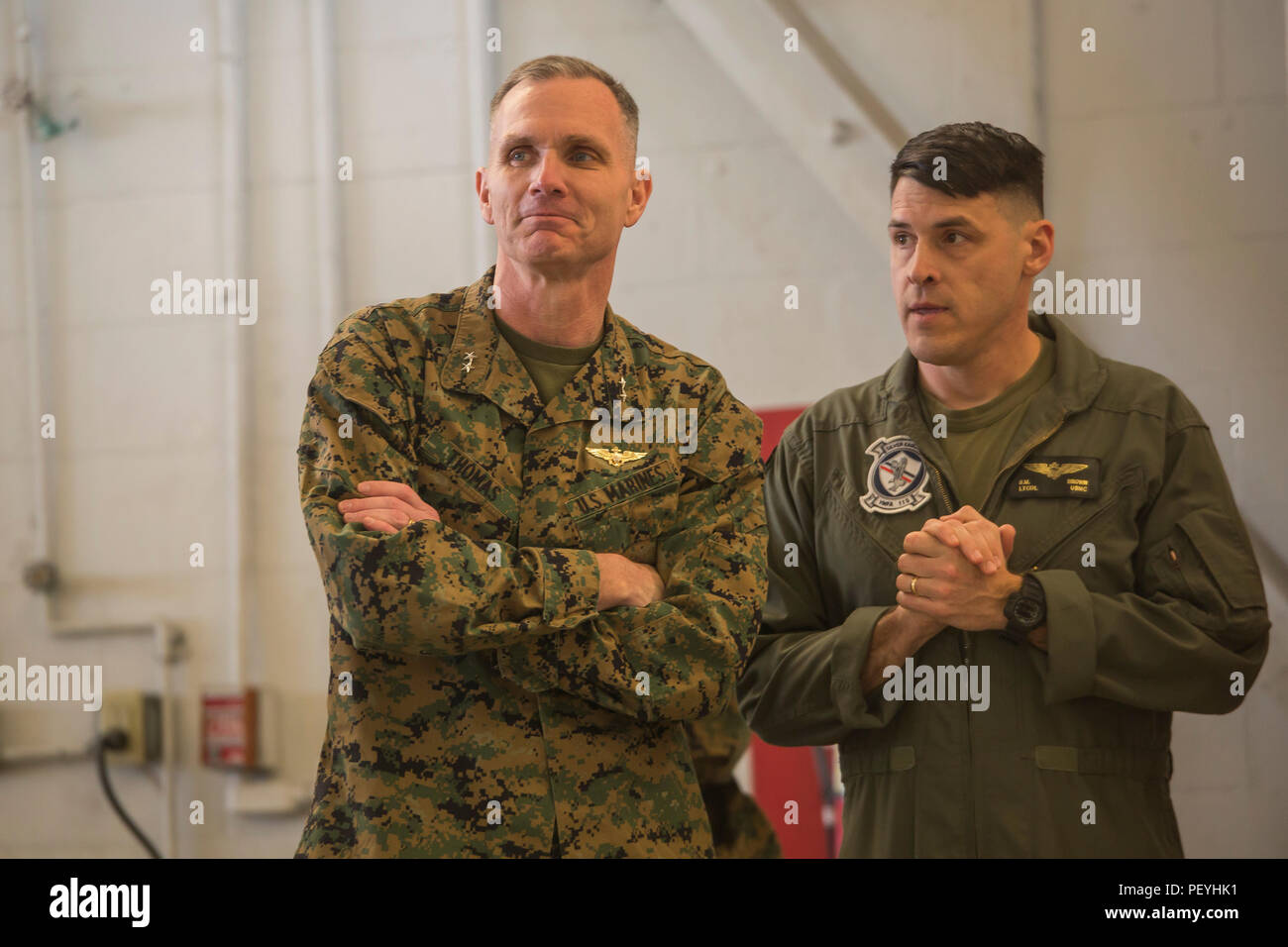 Lt. Col. Shannon M. Brown, right, briefs Maj. Gen. Gary L. Thomas ...