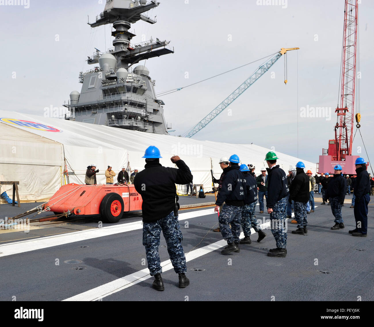 A sled is tested on the flight deck of the aircraft carrier Pre ...