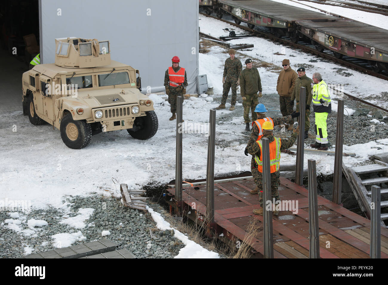 Norwegian officers from their movement control unit supervise the rail ...