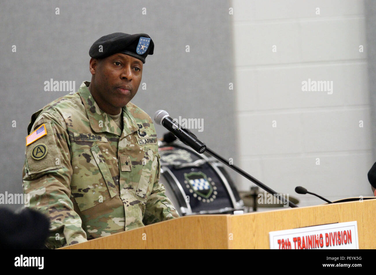 U.S. Army Brig. Gen. Michael Dillard speaks to soldiers during his ...