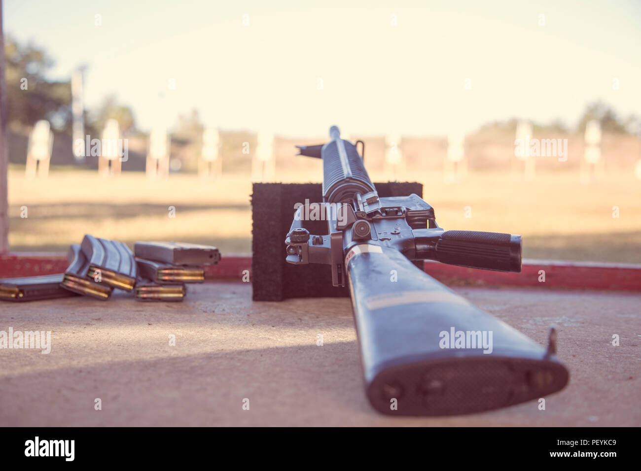 A M16A2 sits on display on a small arms range during rifle ...