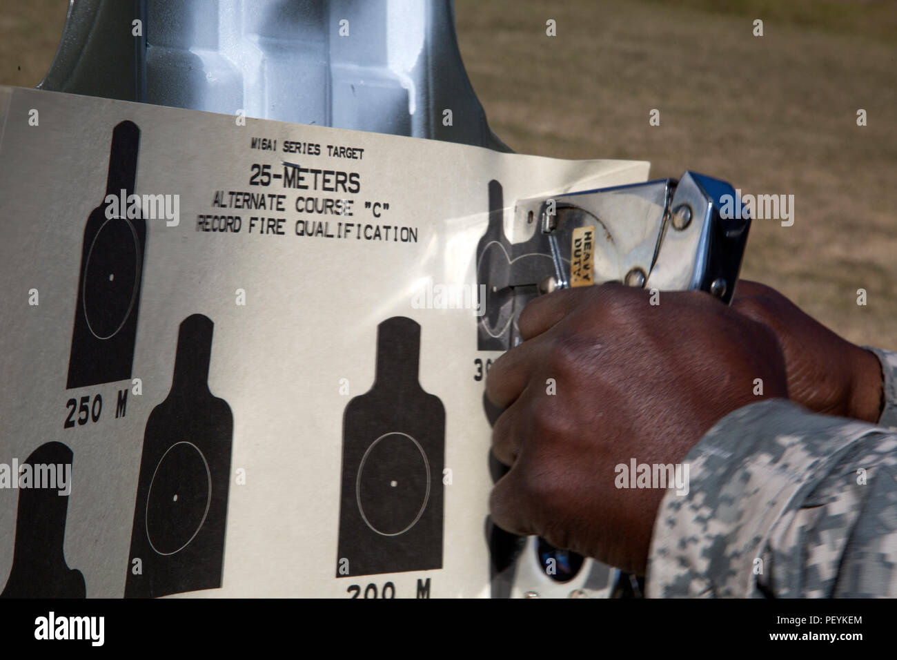 A range safety staples paper targets on a small arms range for rifle ...