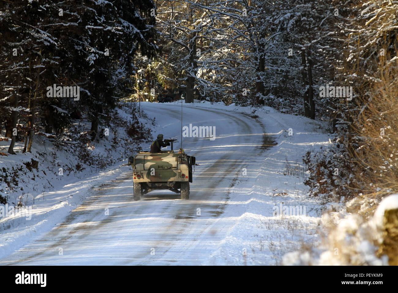 A U.S. Army gun truck, playing the role of a forward observer vehicle ...