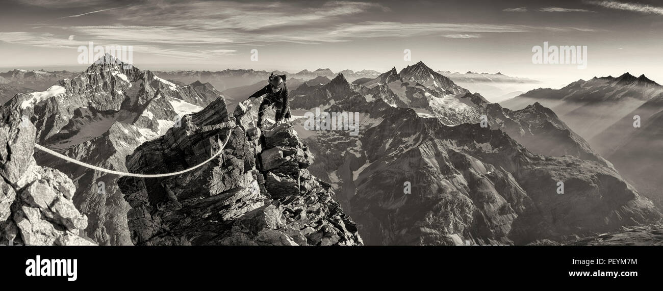 A climber on the Hornli Ridge of the Matterhorn Stock Photo - Alamy