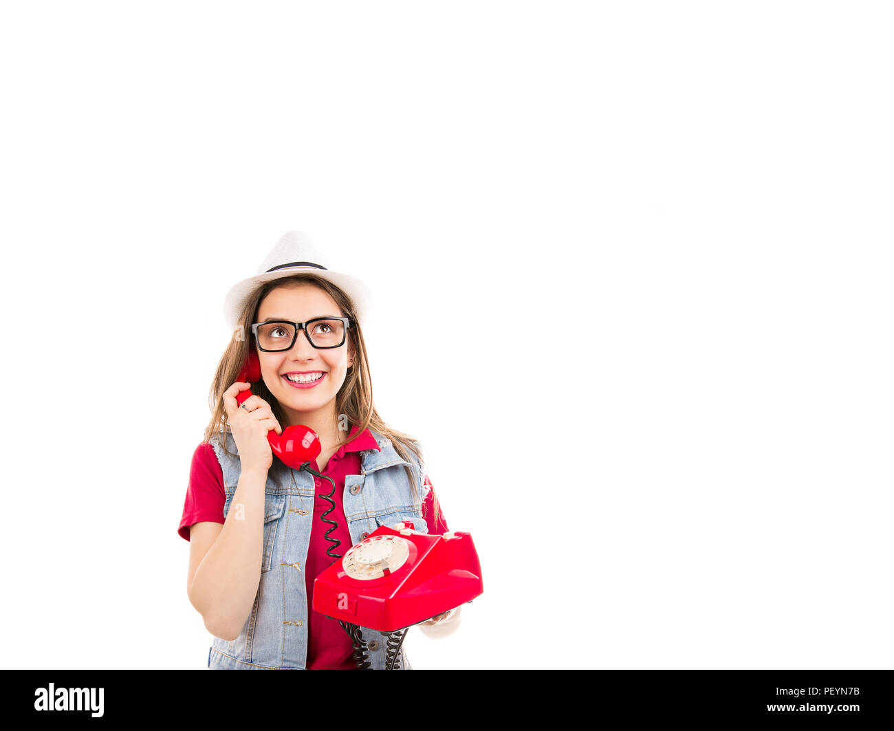 Surprised woman talking on vintage hi-res stock photography and images ...