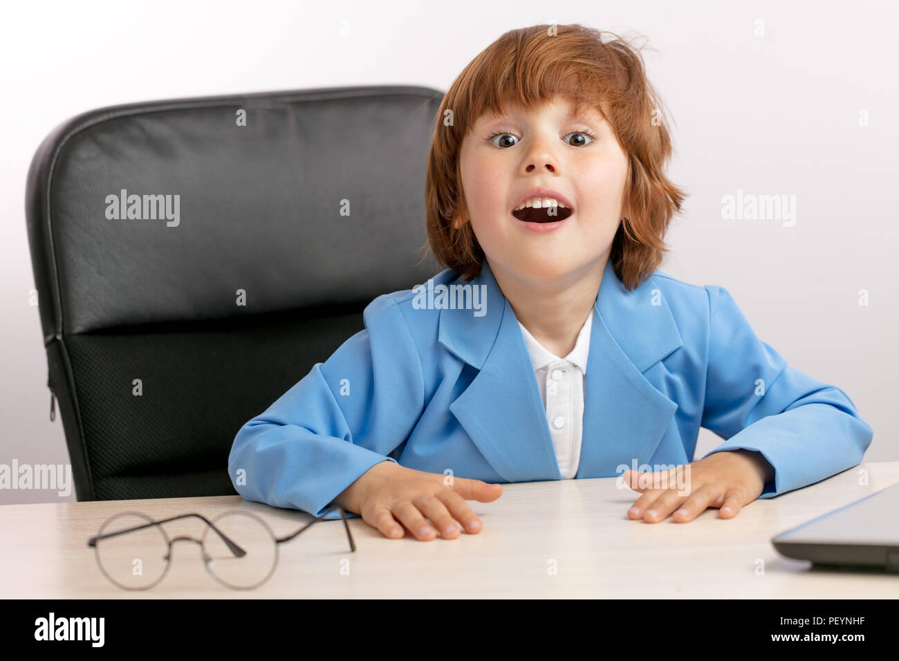 kids emotions and feelings concept.excited ginger boy with opened mouth ...