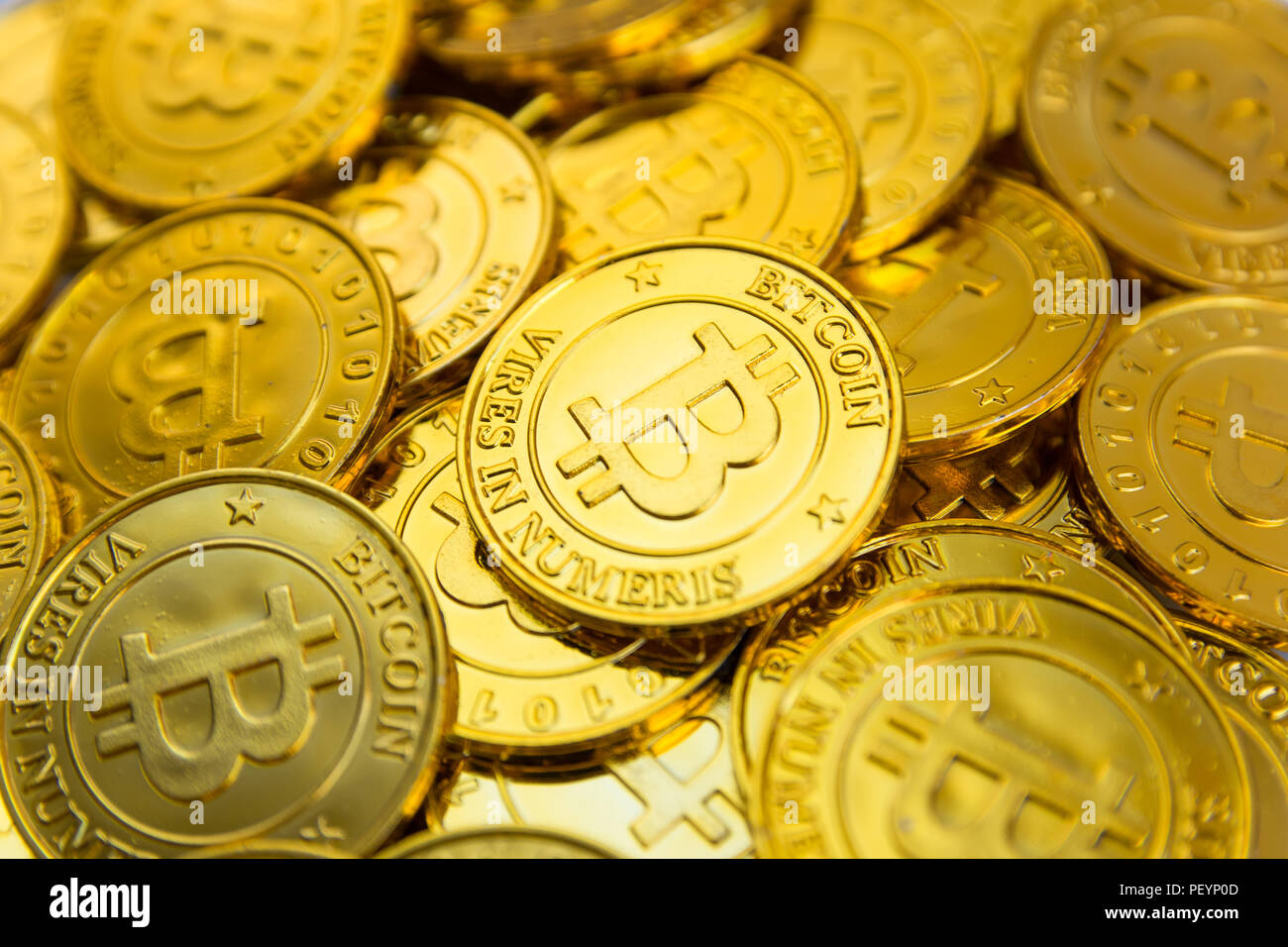 Bitcoin crypto currency golden coins hi-res stock photography and ...
