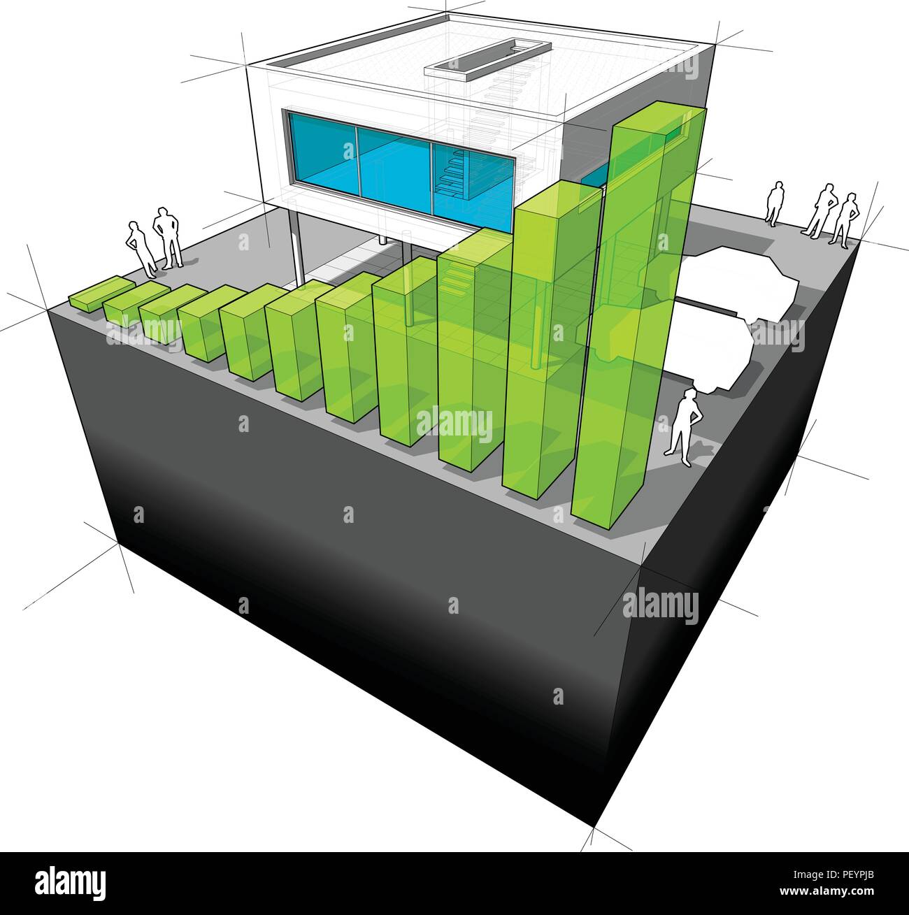 Diagram of a modern house with rising bar business diagram Stock Vector ...