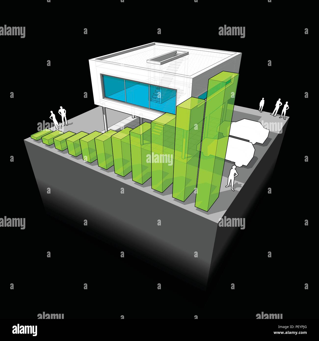 Diagram of a modern house with rising bar business diagram Stock Vector ...