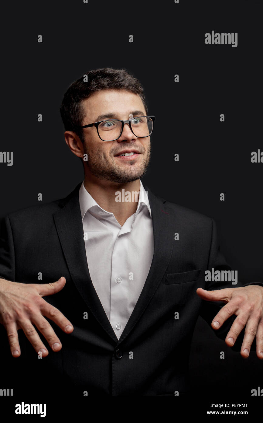 funny actor dancing with arms. talented pleasant orator using gestures ...