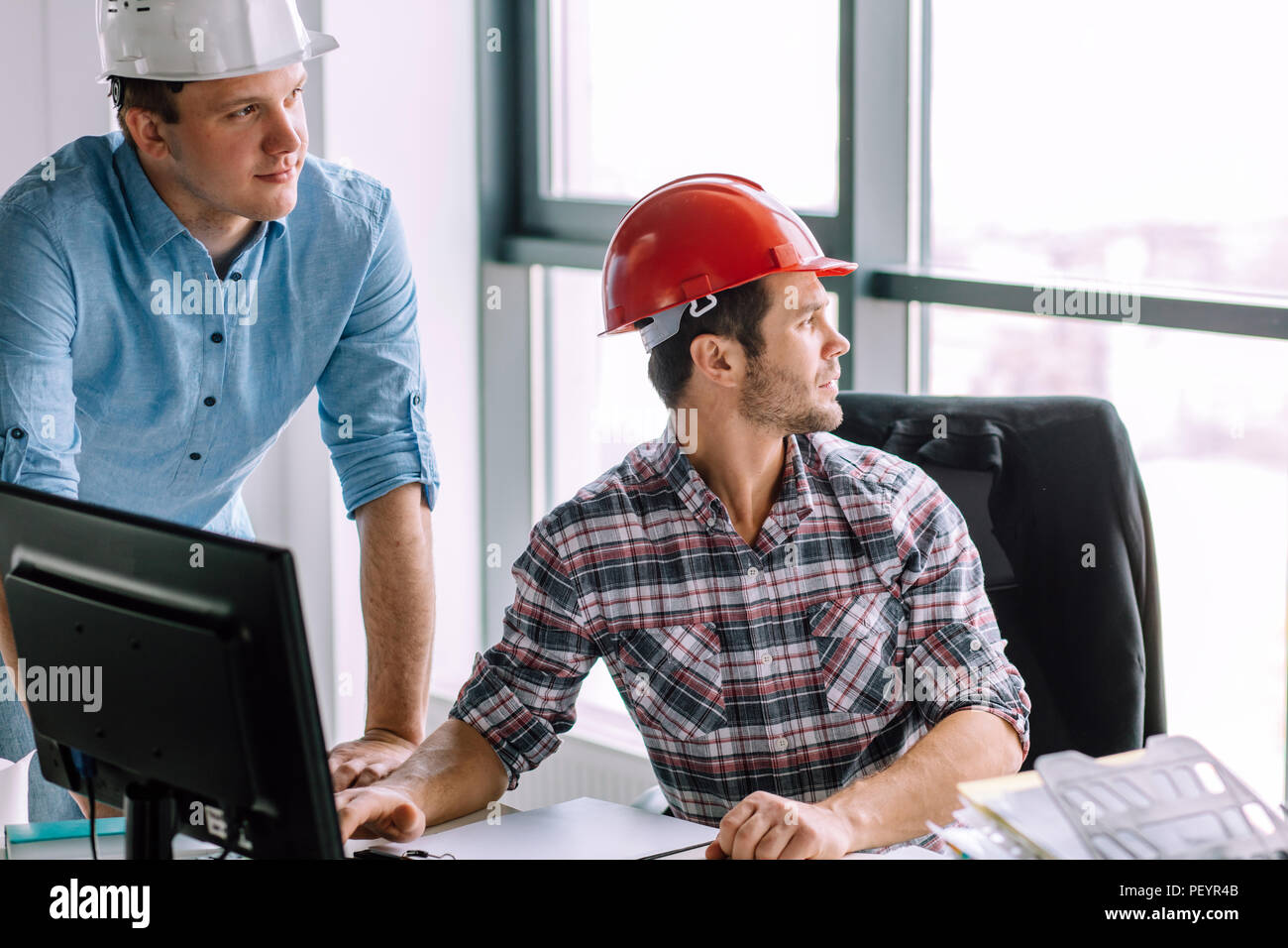 handsome engineer can't work in the office as there is a noise in the ...
