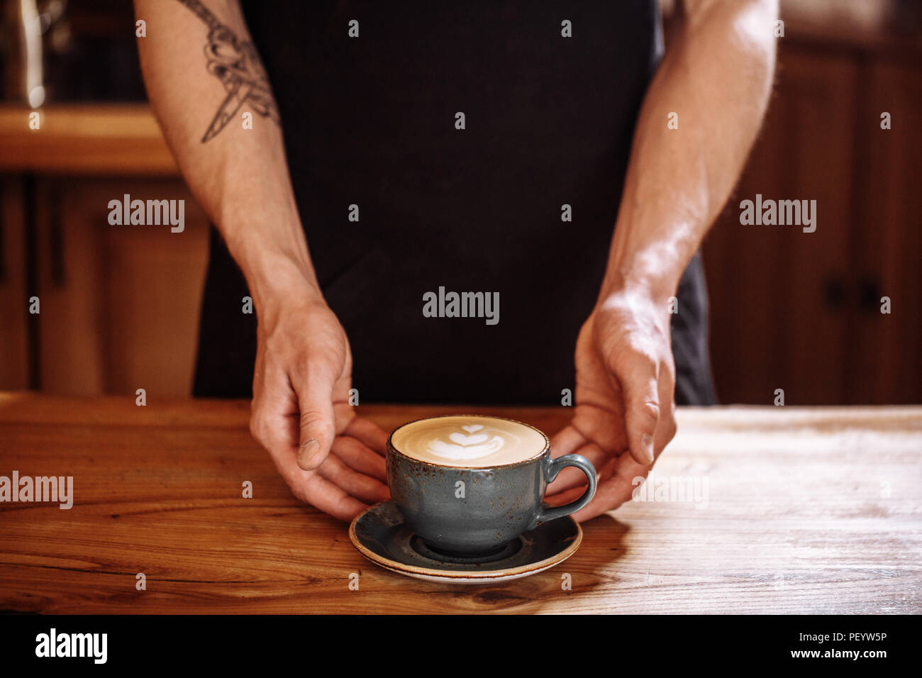 espresso with hearts. flavoured coffee for vip guests. closeup photo ...