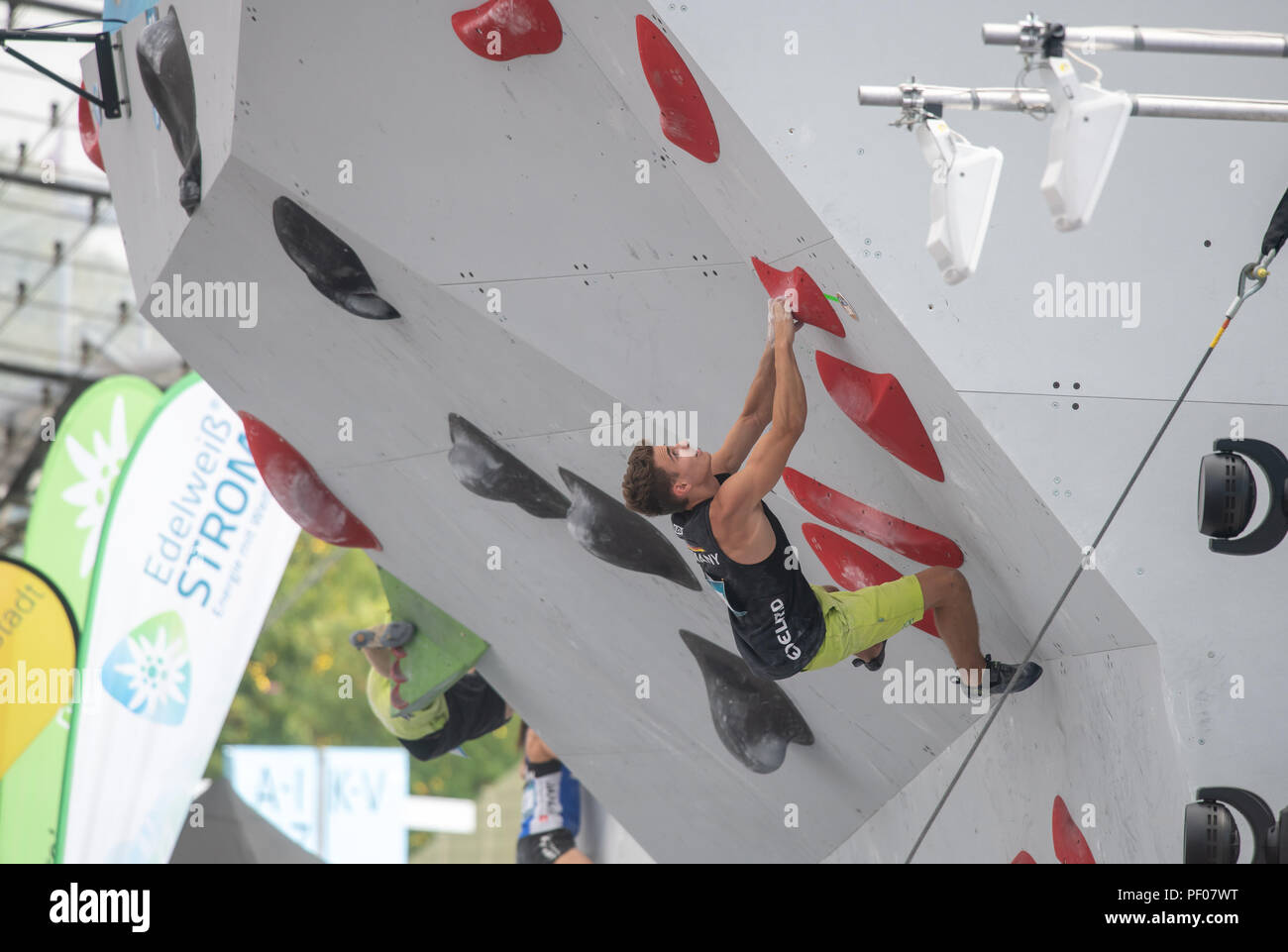 Munich, Germany. 18th Aug, 2018. German Yannick Flohe participates in ...