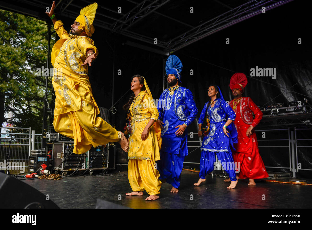 London, UK. 18 August 2018. Bhangra dancers perform at the ZEE London ...