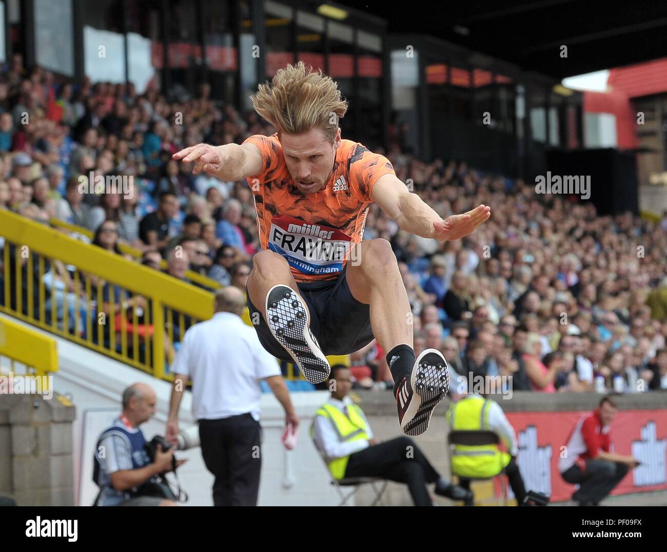 Birmingham, UK. 18th August 2018. Henry Frayne (AUS) in the mens long ...