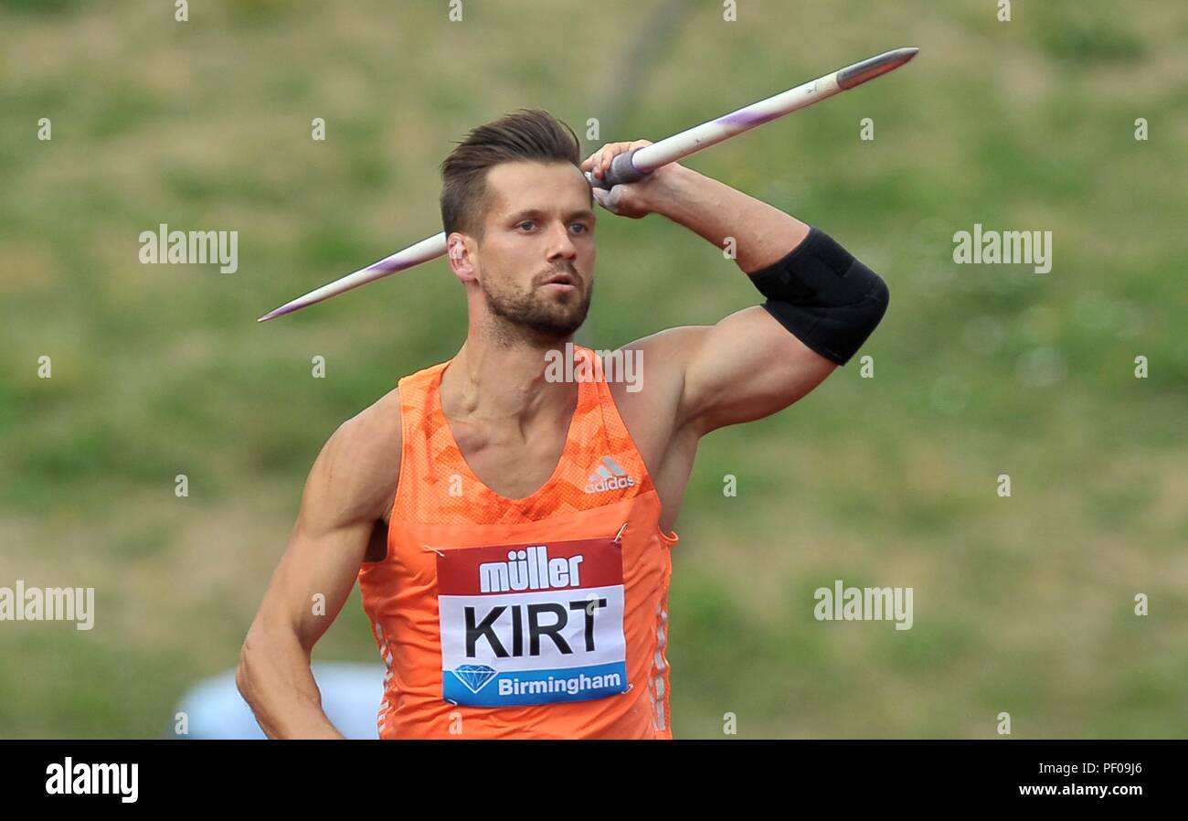 Birmingham, UK. 18th August 2018. Magnus Kirt (EST) in the mens javelin ...
