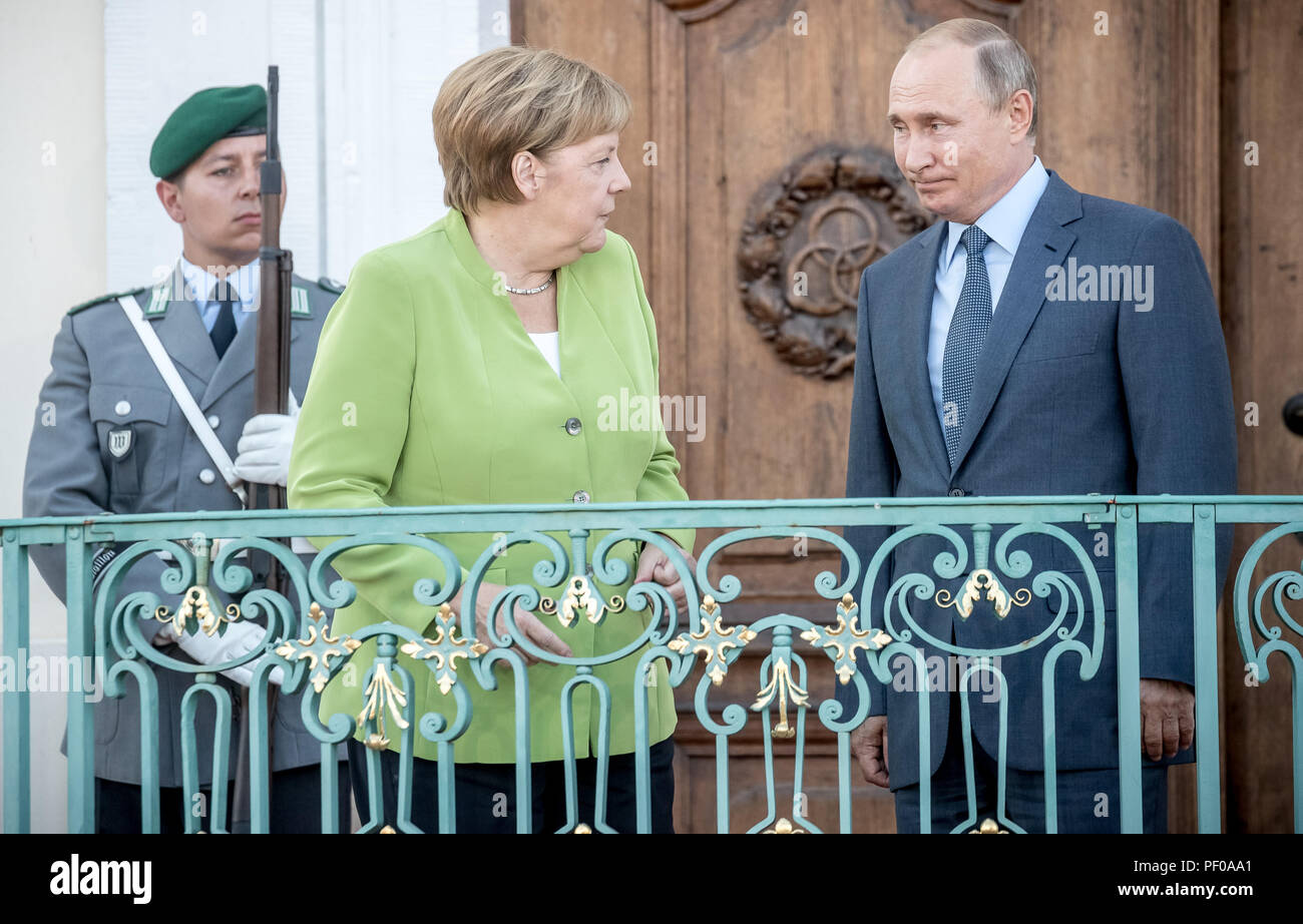 Meseberg, Germany. 18th Aug, 2018. German Chancellor Angela Merkel of ...