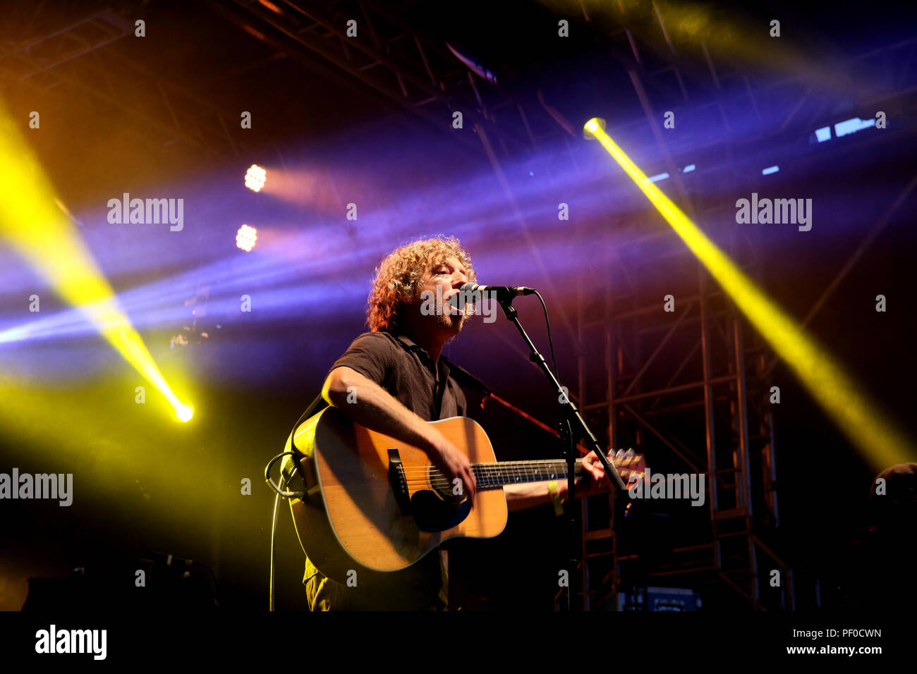 Rochdale, UK. 18 August 2018. Rock band Cast front man John Power ...