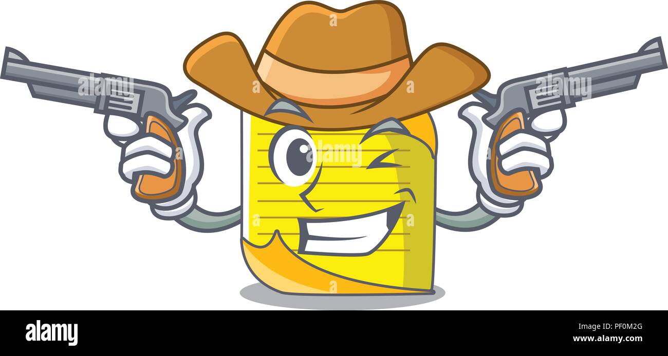Cowboy note paper character cartoon vector illustration Stock Vector ...