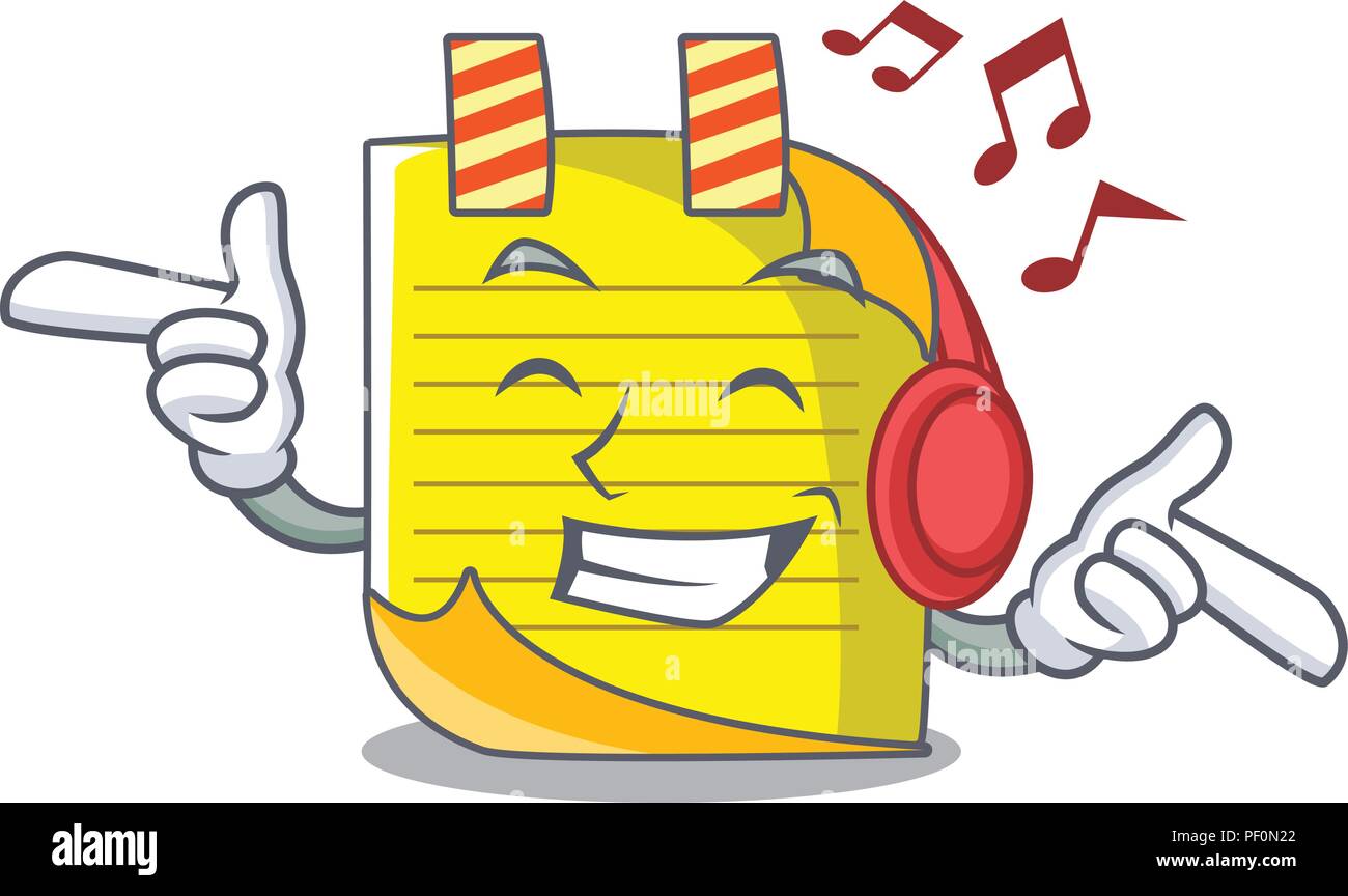 Listening music checked note paper mascot vector illustration Stock ...