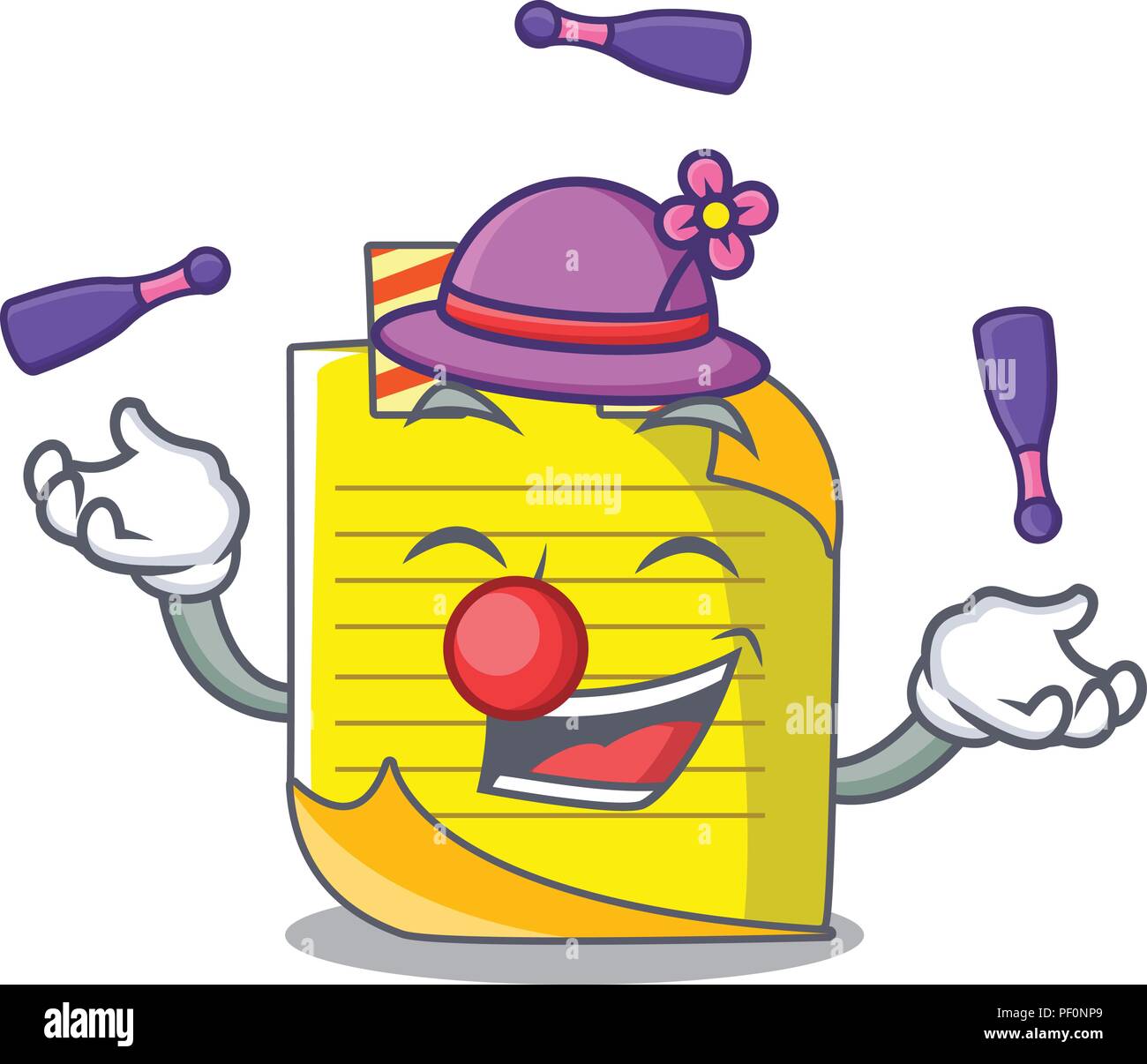 Juggling mascot note paper with bookmark vector illustration Stock ...