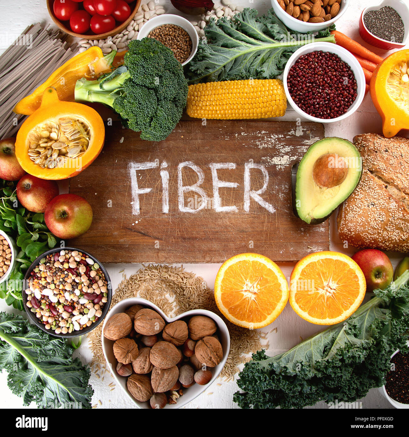 High Fiber Foods. Healthy balanced dieting concept. Top view Stock ...