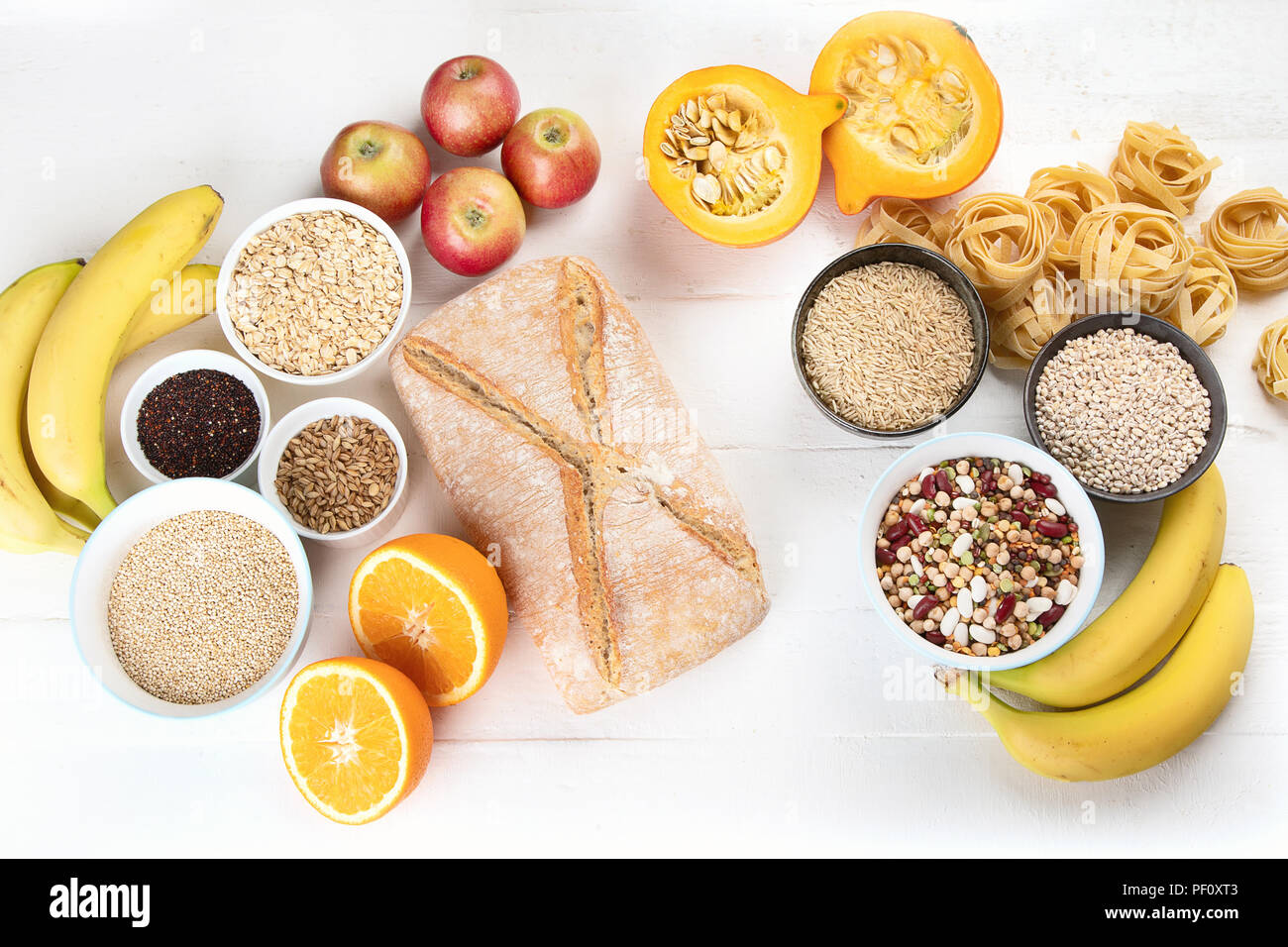 Foods high in carbohydrates. Healthy food. Top view Stock Photo - Alamy