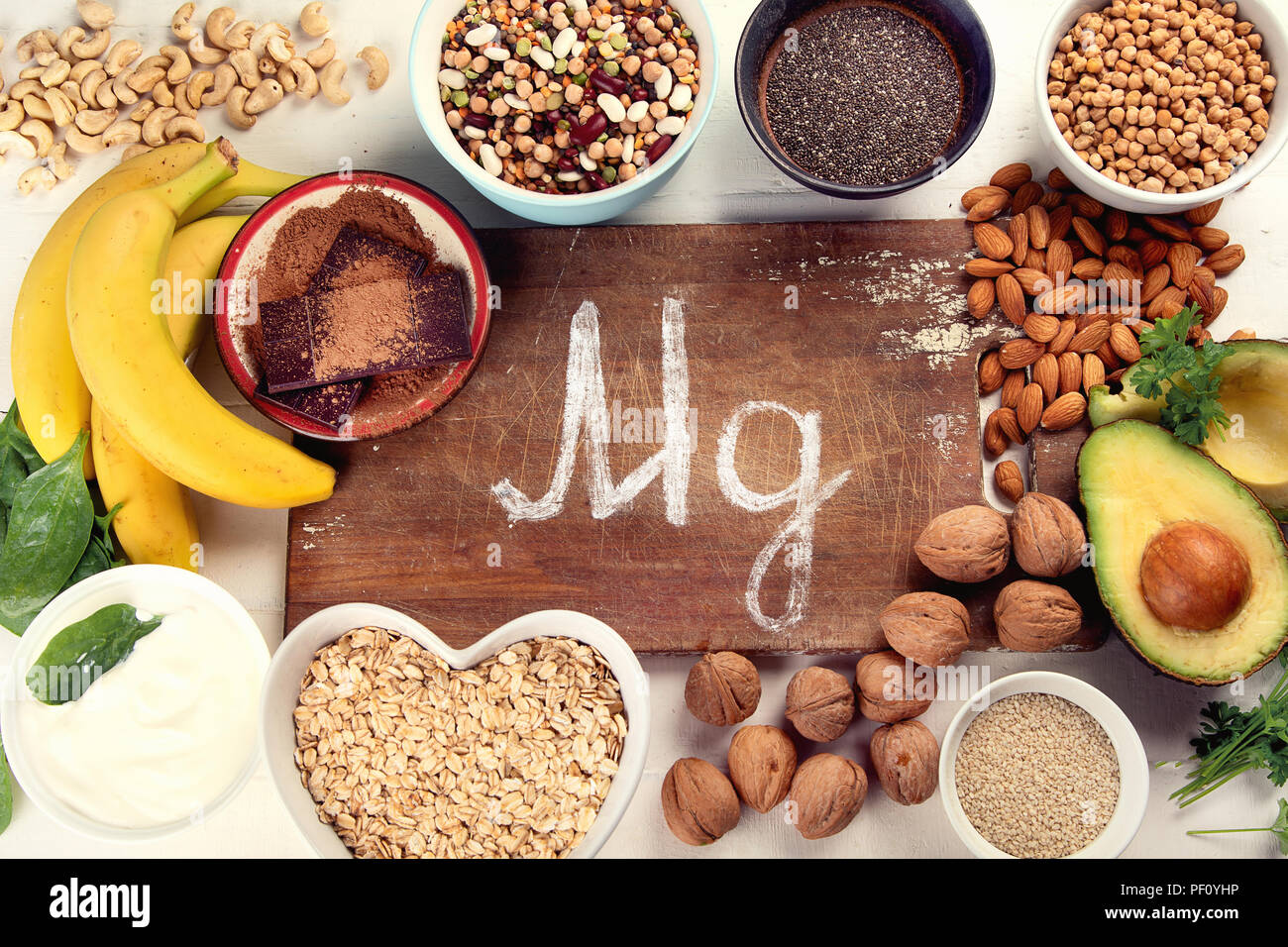 Magnesium rich foods. Top view. Healthy eating Stock Photo - Alamy