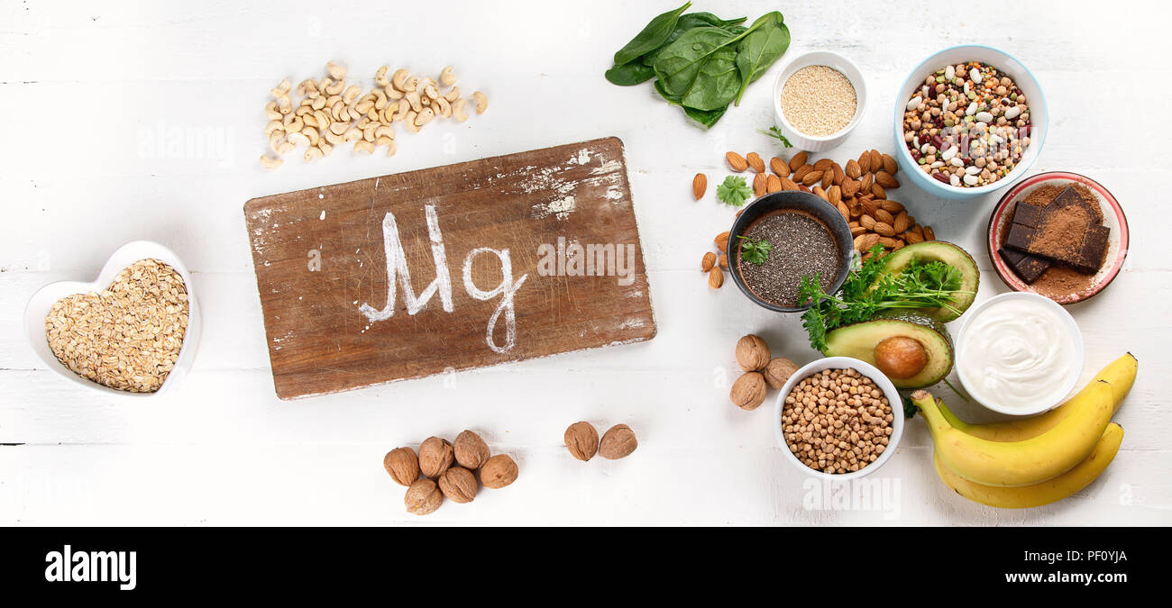 Magnesium rich foods. Top view. Healthy eating Stock Photo - Alamy