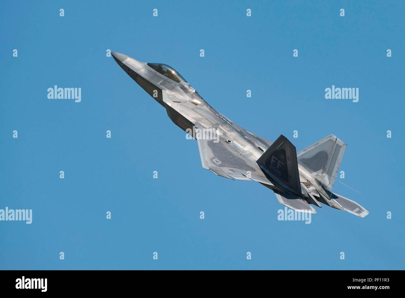 A U.S. Air Force F-22 Raptor flies above Offutt Air Force Base, Ne ...