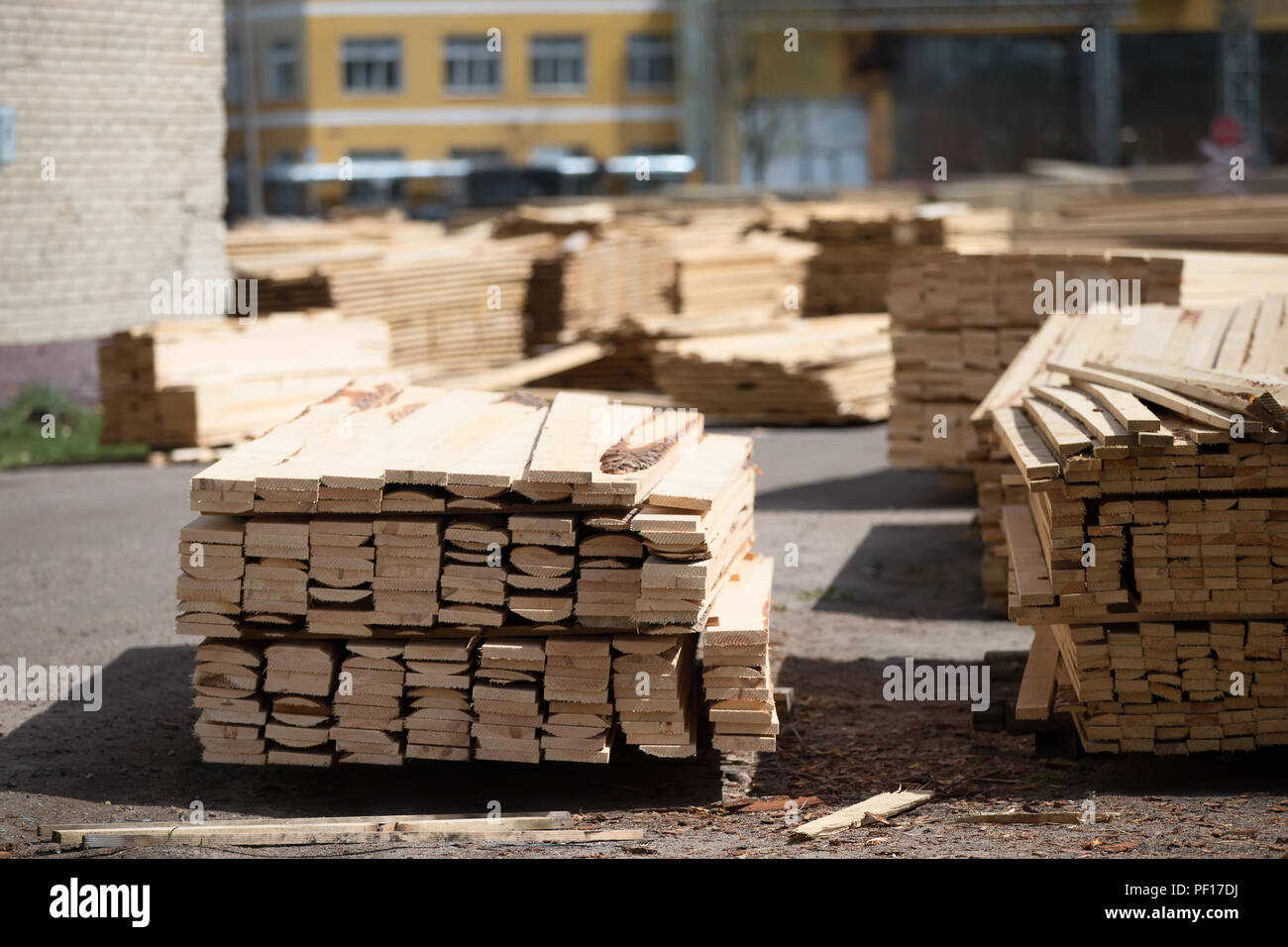 Woodworking industry.Wooden warehouse Stock Photo - Alamy