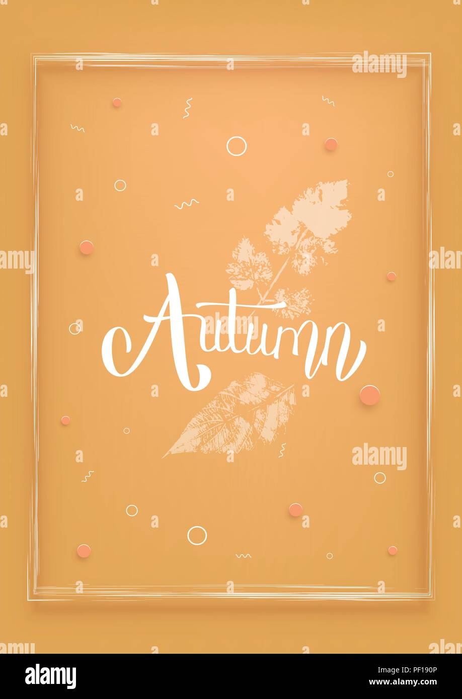 Autumn template. Vertical banner with handwritten lettering, frame ...