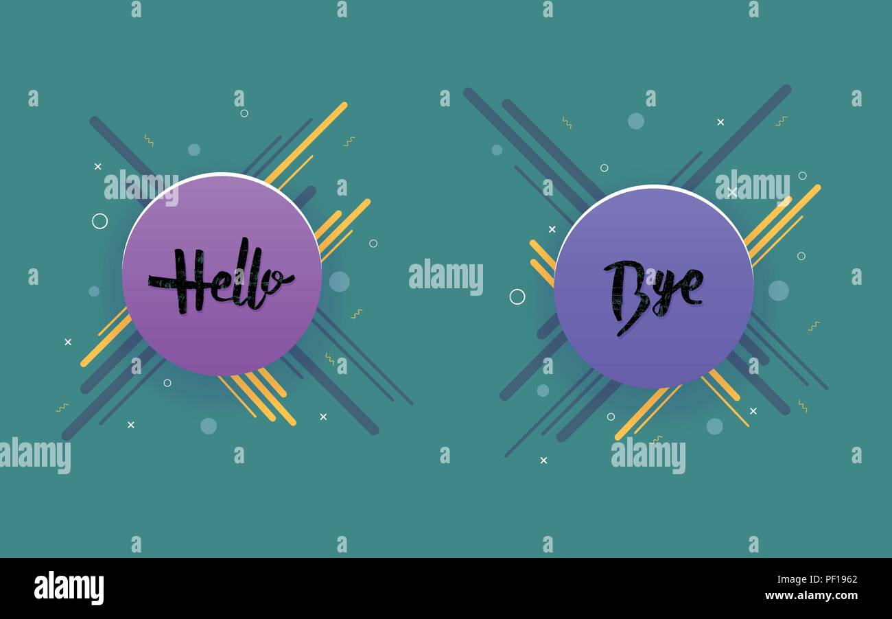 Hello and Bye quotes with round button on decorative background ...