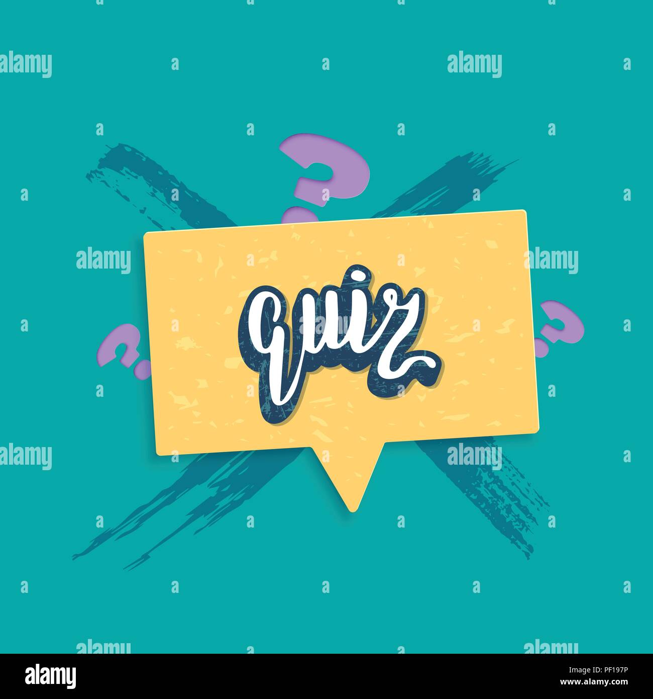 Quiz sticker. Handwritten lettering with speech bubble. Template for ...